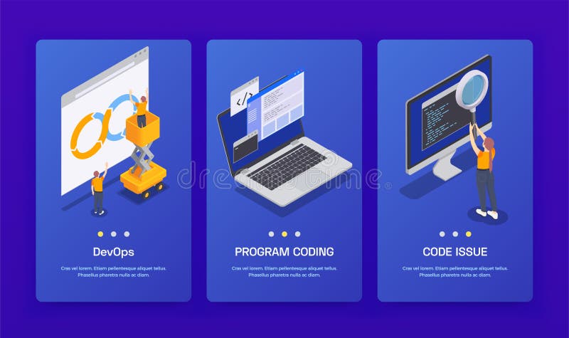 Programming Coding Development Isometric Banner Set Stock Vector - Illustration of program ...