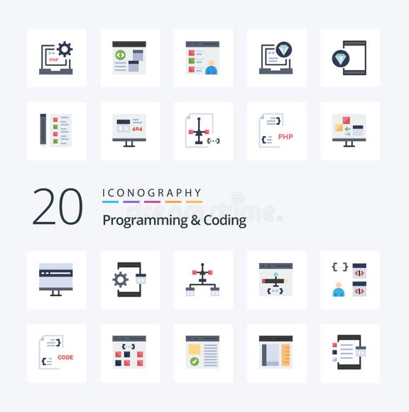 20 Programming and Coding Flat Color Icon Pack Like Coding App Development Laptop Develop Stock ...