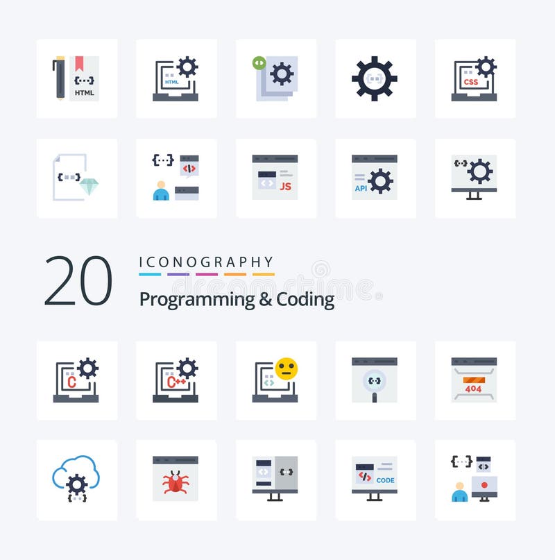 20 Programming And Coding Flat Color Icon Pack Like Error Develop Development Development Coding