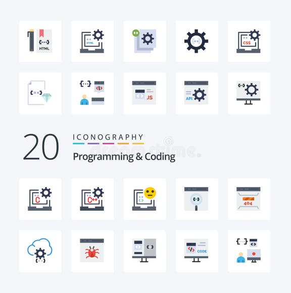 20 Programming and Coding Flat Color Icon Pack Like Error Develop Development Development Coding ...