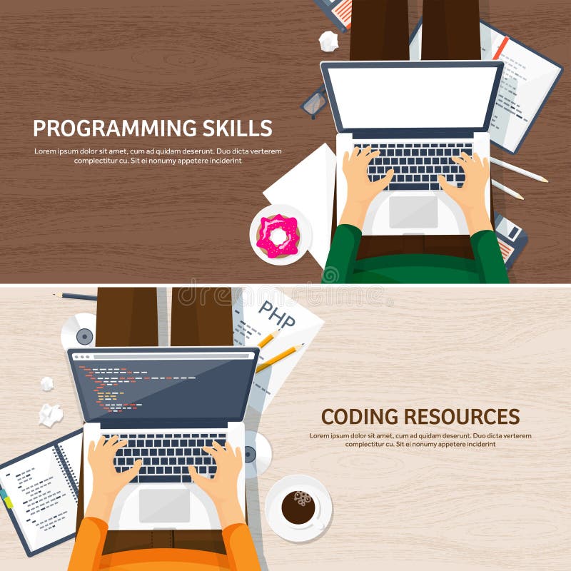 Programming,coding. Flat Computing Background. Code, Hardware,software. Web Development Stock ...