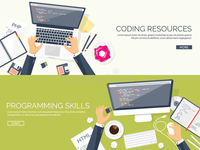 Programming and Coding Flat Computing Background. Code, Hardware,software. Web Development Stock ...