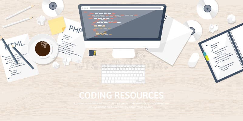 Programming and Coding Flat Computing Background. Code, Hardware,software. Web Development Stock ...