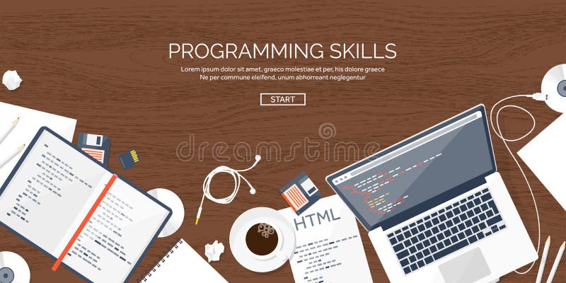 Programming And Coding Flat Computing Background Code Hardwaresoftware Web Development Stock