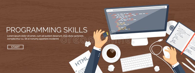 Programming And Coding Flat Computing Background Code Hardwaresoftware Web Development Stock