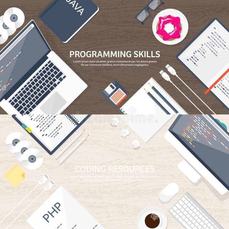 Programming And Coding Flat Computing Background Code Hardware Software Web Development