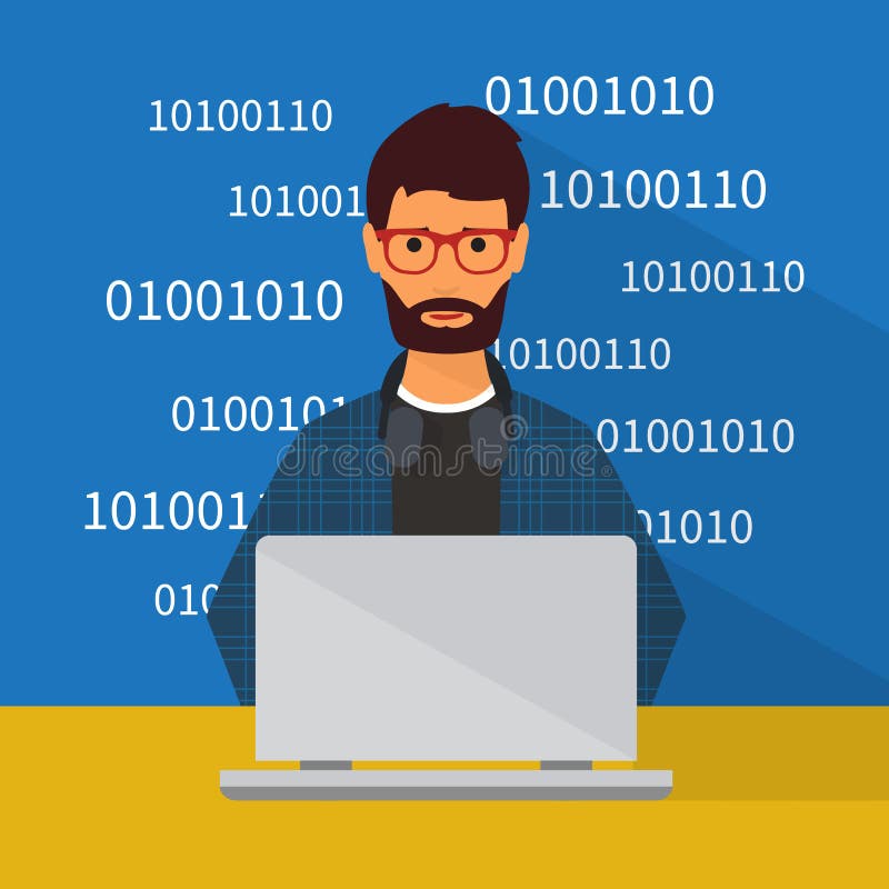Programmer Workspace Programming Development Person Working On Computer Stock Vector