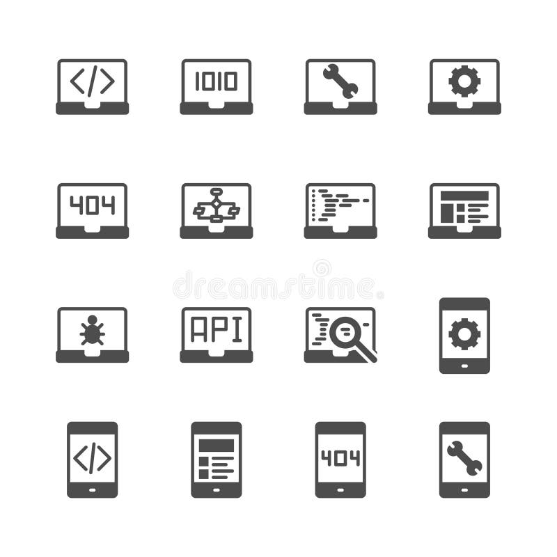Programming And Coding In Flat Icon Set Vector Illustration Stock Vector Illustration Of