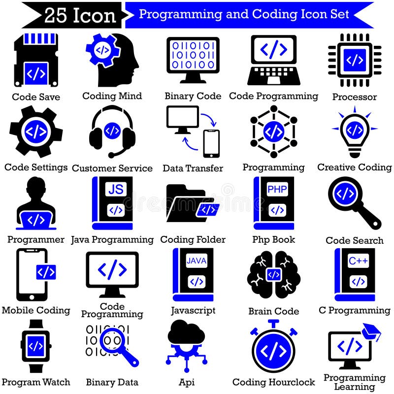 Programming and Coding Icon Set Stock Vector - Illustration of creative, binary: 392824970