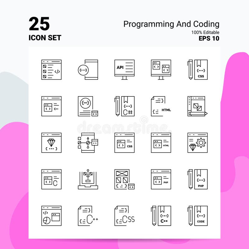 25 Programming and Coding Icon Set. 100 Editable EPS 10 Files Stock ...