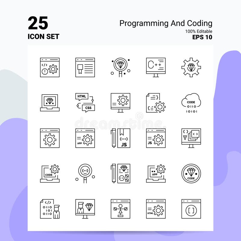 25 Programming and Coding Icon Set. 100 Editable EPS 10 Files Stock ...