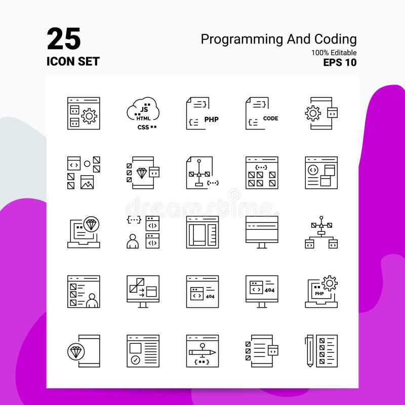 25 Programming and Coding Icon Set. 100 Editable EPS 10 Files Stock ...