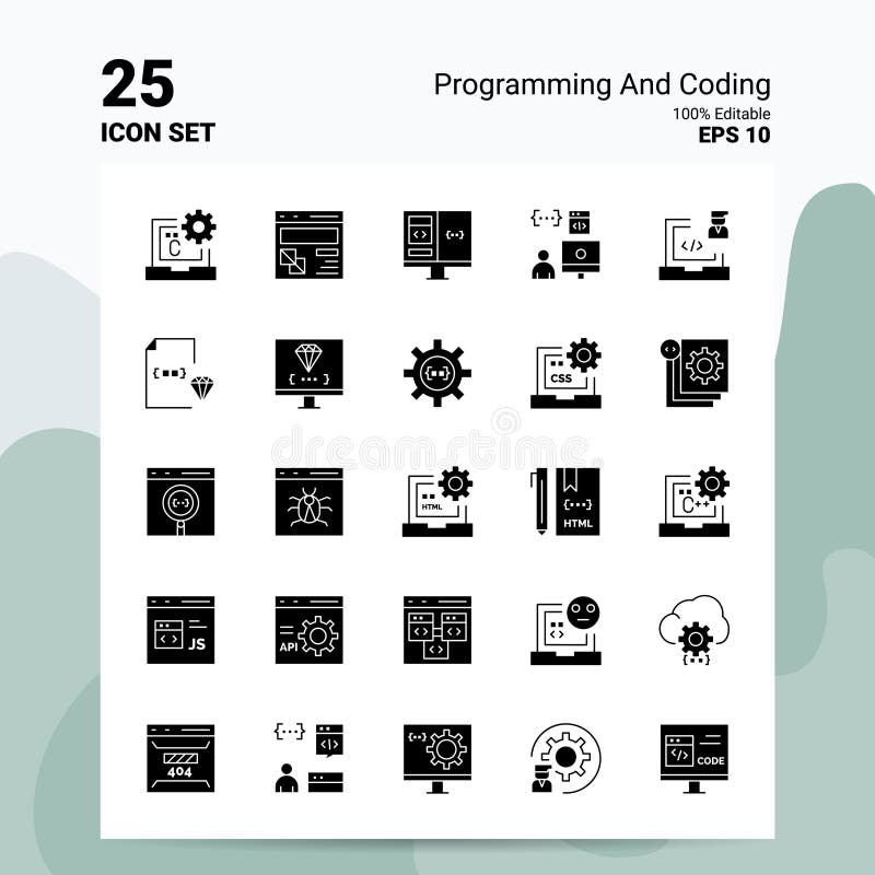 25 Programming and Coding Icon Set. 100 Editable EPS 10 Files Stock ...