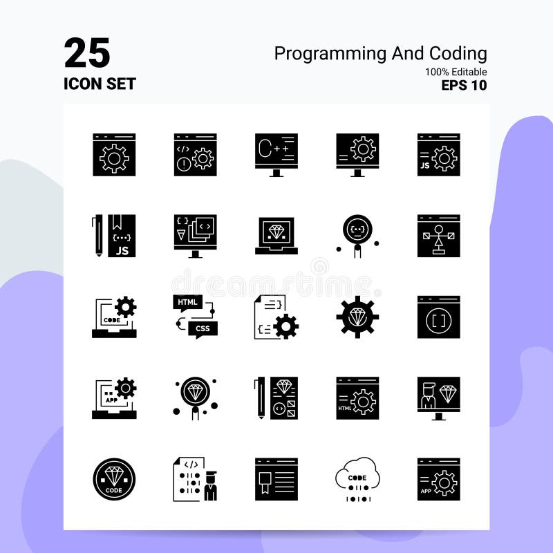 25 Programming and Coding Icon Set. 100 Editable EPS 10 Files Stock ...