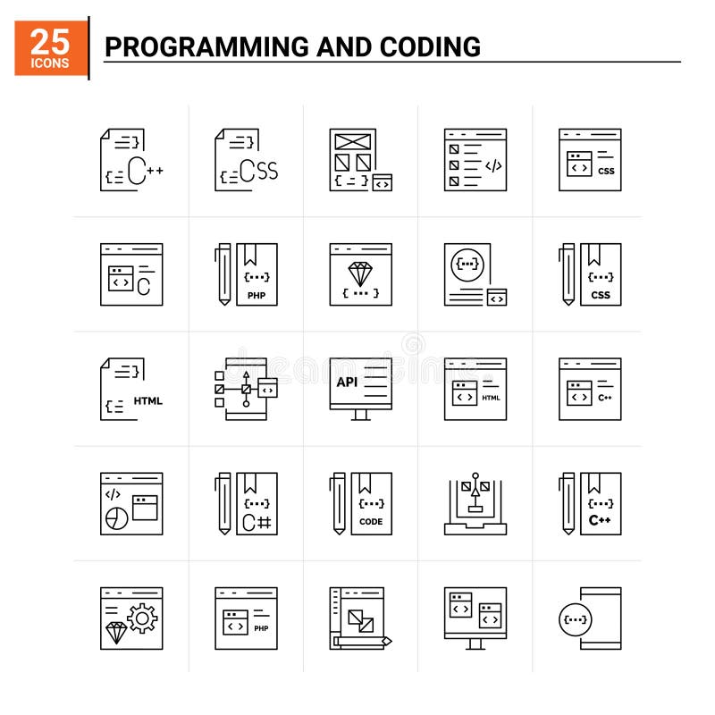 25 Programming and Coding Icon Set. Vector Background Stock Vector ...