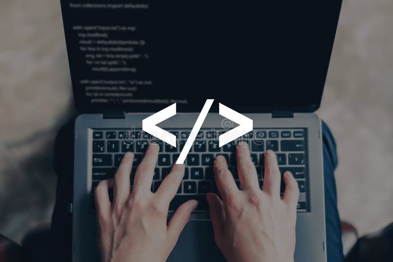 Programming and Coding Language Concept with Person and Laptop Stock ...