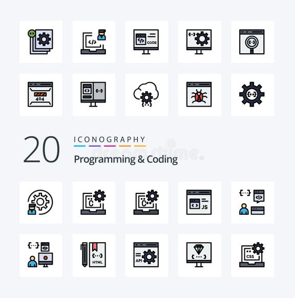 20 Programming and Coding Line Filled Color Icon Pack Like Develop App ...