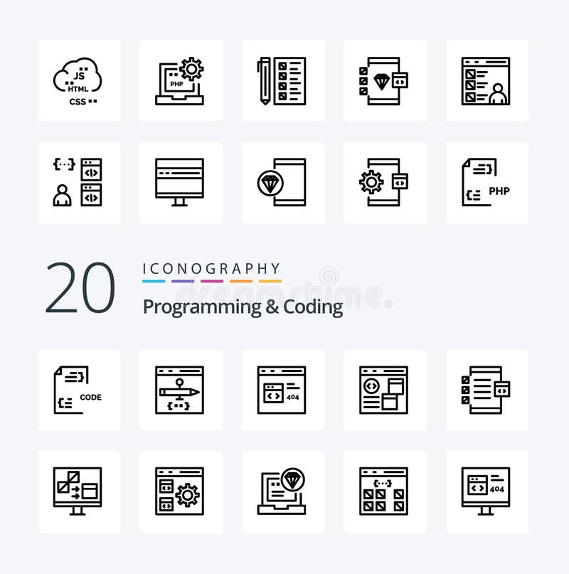 20 Programming And Coding Line Icon Pack Like Develop Business Develop Laptop Develop Stock