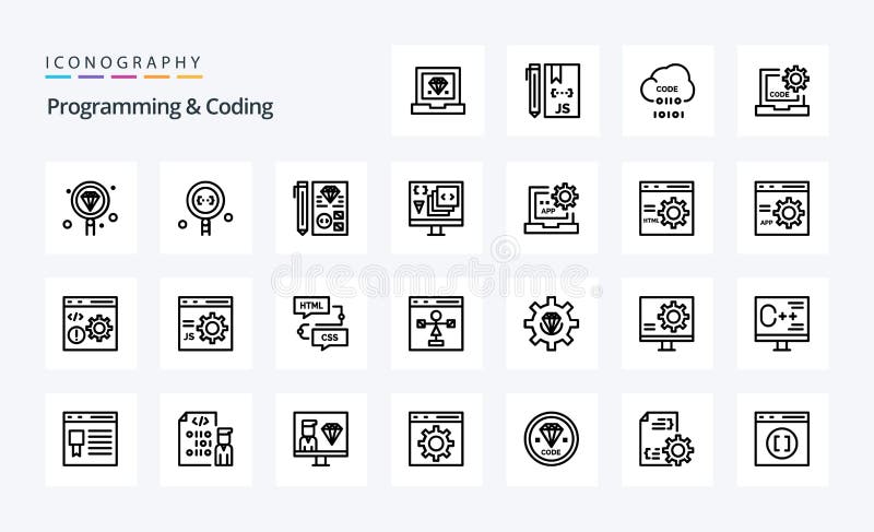 25 Programming and Coding Line Icon Pack. Vector Icons Illustration Stock Vector - Illustration ...