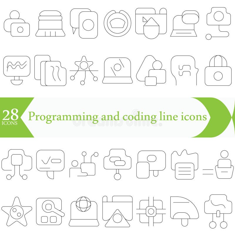 Programming and Coding Line Icons Collection. Big UI Icon Set in a Flat Design. Thin Outline ...
