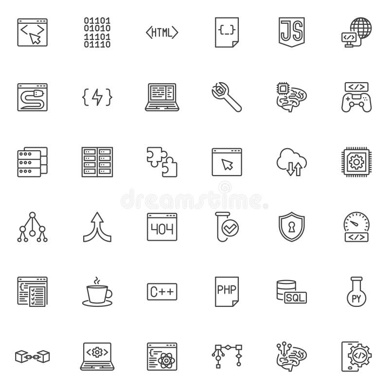 Programming And Coding Line Icons Set Stock Vector Illustration Of 1997