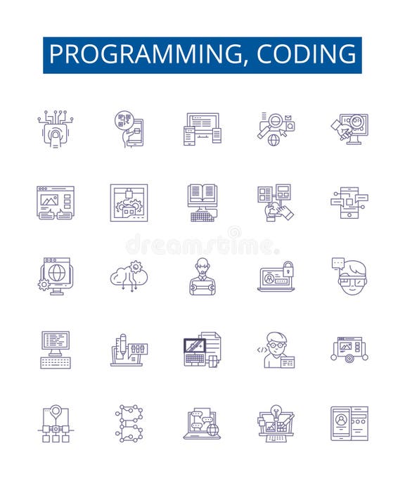 Programming, Coding Line Icons Signs Set. Design Collection of Programming, Coding, Software ...