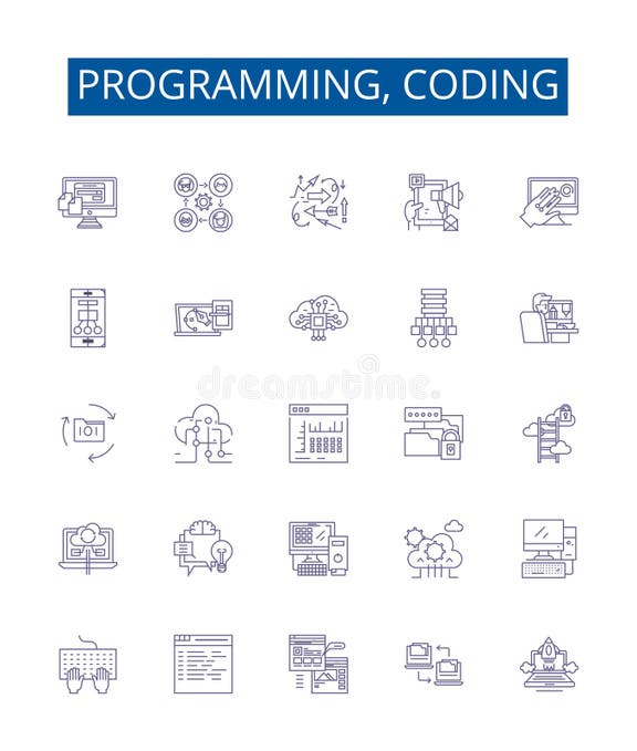 Programming, Coding Line Icons Signs Set. Design Collection of Programming, Coding, Software ...