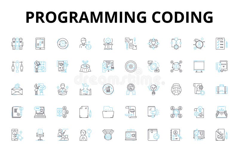 Programming Coding Linear Icons Set Syntax Algorithms Debugging Variables Loops Functions