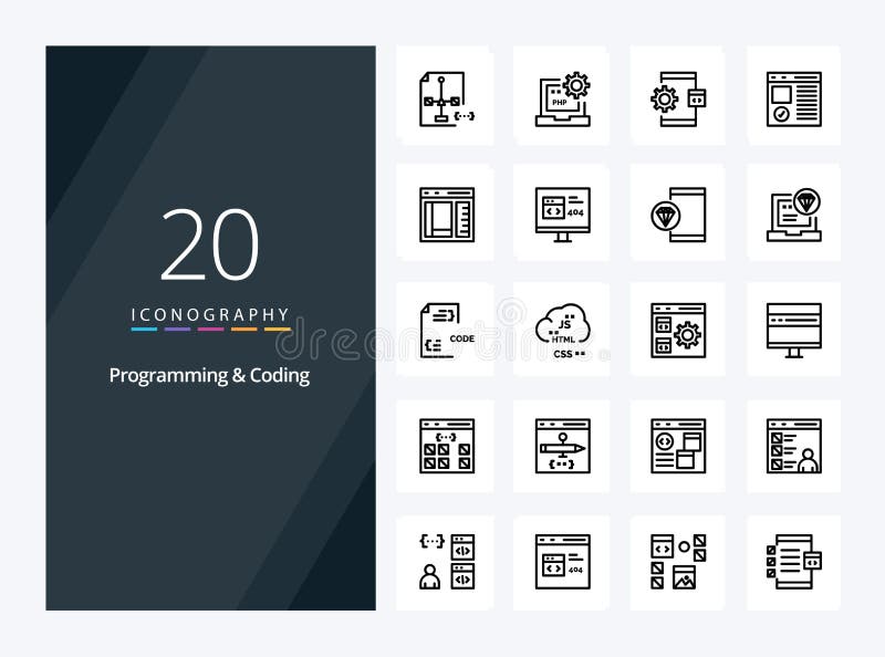 20 Programming And Coding Outline Icon For Presentation Stock Vector Illustration Of Browser 0111