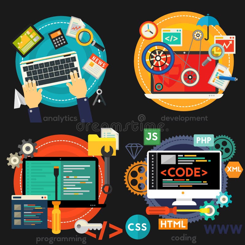 Coding Programming Scripting And Development Concept Banners Stock