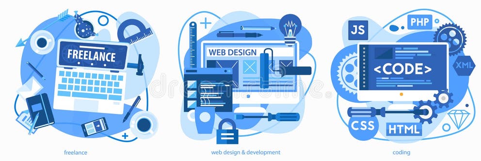 Coding, Programming, Scripting and Development Concept Banners Stock Vector - Illustration of ...