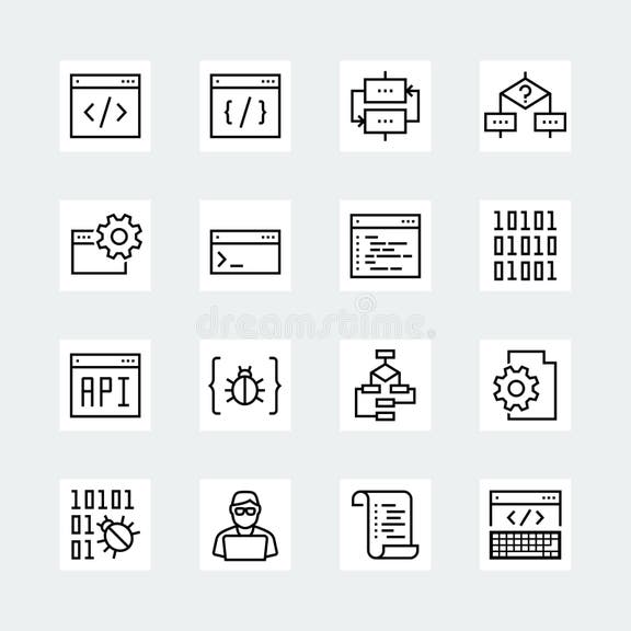 Programming and Coding Icons Stock Vector - Illustration of language ...