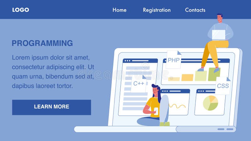 Programming, Coding Vector Landing Page Template Stock Vector - Illustration of button, student ...