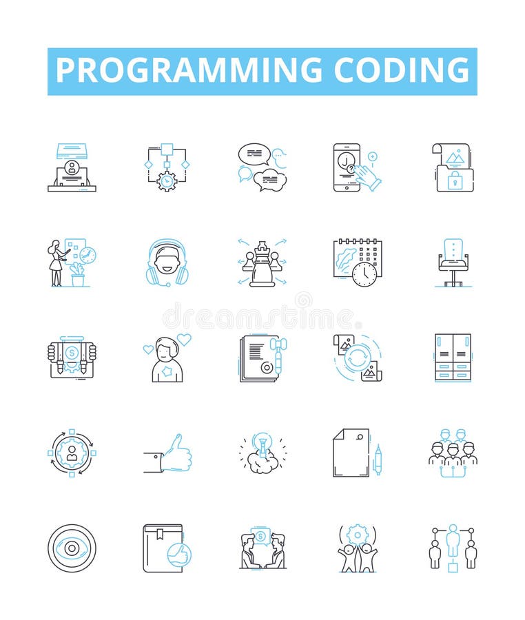 Programming Coding Linear Icons Set Syntax Algorithms Debugging Variables Loops Functions