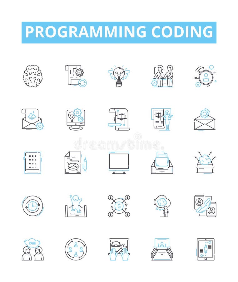 Programming Coding Vector Line Icons Set Programming Coding Scripting Coding Language 8911