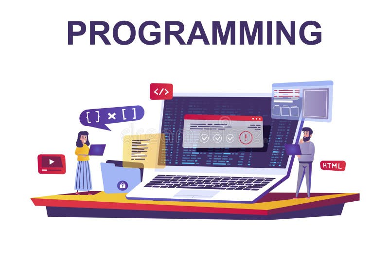 Programming and Coding Web Concept in Flat Style Stock Vector ...
