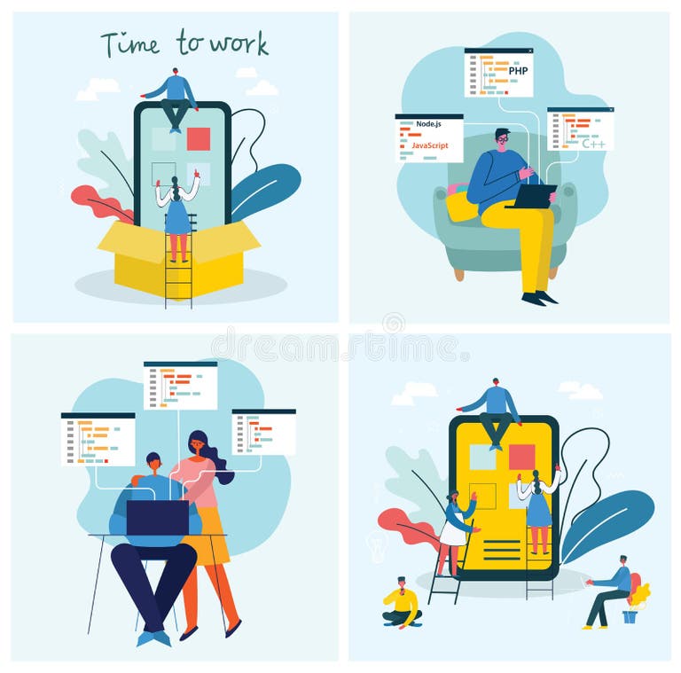 Programming and Coding, Website Development, Web Design.Flat Design Modern Vector Illustration ...