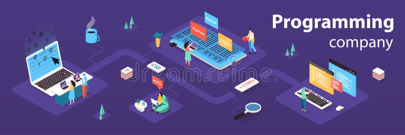 Programming Company Concept 3d Isometric Infographics Web Banner Stock Vector - Illustration of ...