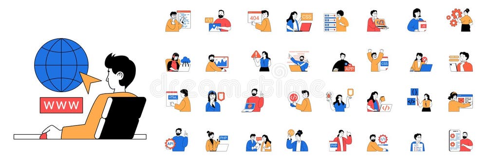 Programming Concept With Character Situations Mega Set In Flat Web Design Stock Illustration