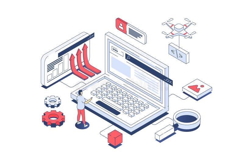 Programming Concept In 3d Isometric Design Developer Coding And Working With Software 5666