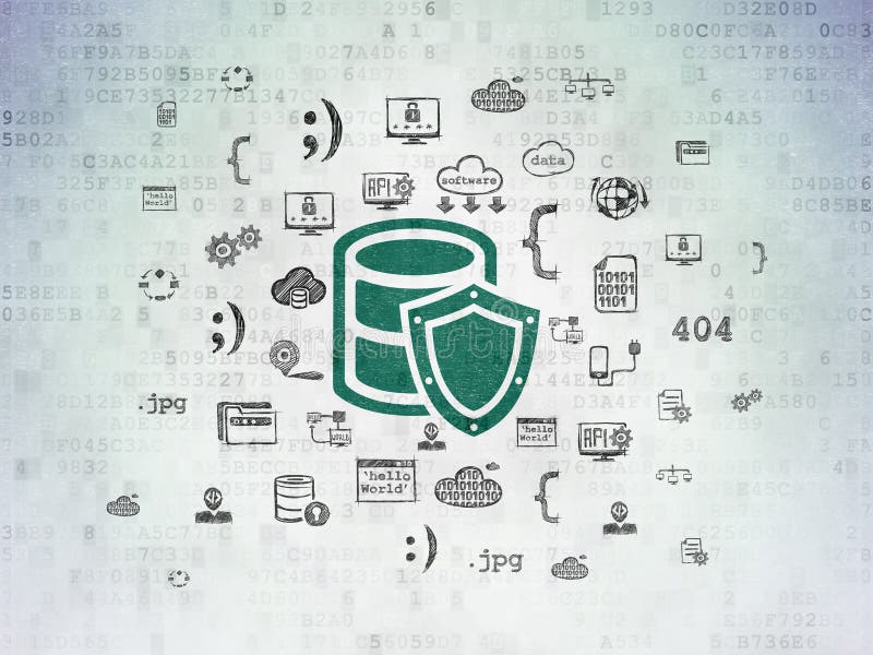 Database with Shield Line Icon, Outline Vector Sign, Linear Style ...