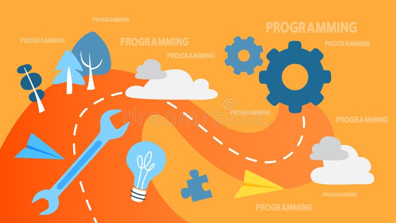 Programming Concept Set Idea Of Working On The Computer Coding Stock