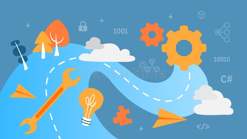 Programming Concept Set Idea Of Working On The Computer Coding Stock Vector Illustration Of