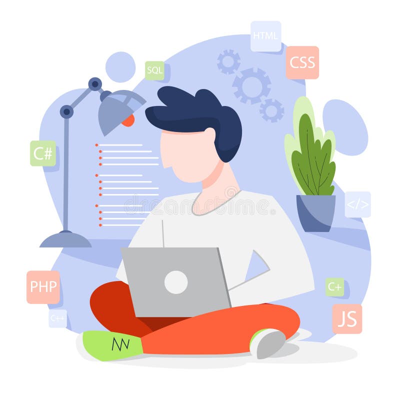 Programming Concept Idea Of Working On The Computer Stock Vector