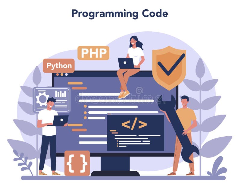 Programming Concept Set. Idea of Working on the Computer, Coding, Stock ... Programming Concept Set. Idea of Working on the Computer, Coding, Stock ...