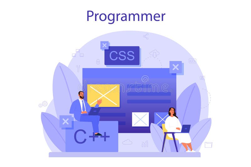 Programming Concept Idea Of Working On The Computer Coding Testing Stock Vector