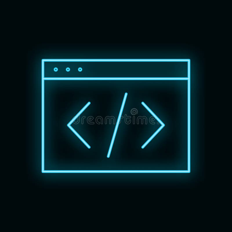 Programming Concept Online Computer Icon Neon Glow Style, Remote Data Storage, Protect Info ...