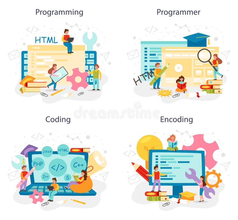 Programming Concept Set. it Education, Student Writing a Software Stock ...