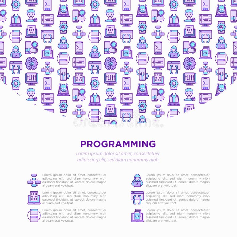 Programming Concept with Thin Line Icons: Developer, Code, Algorithm, Technical Support, Program ...