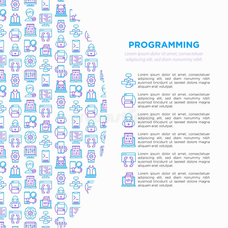 Programming Concept With Thin Line Icons Developer Code Algorithm 3908